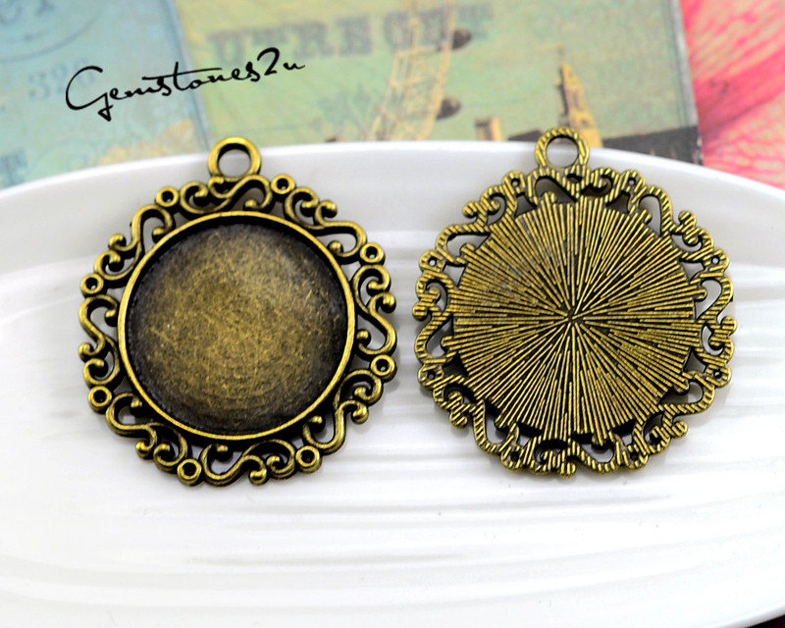 20pcs Alloy Filigree Scroll Edged 25mm Round Bezel Setting, Round ...