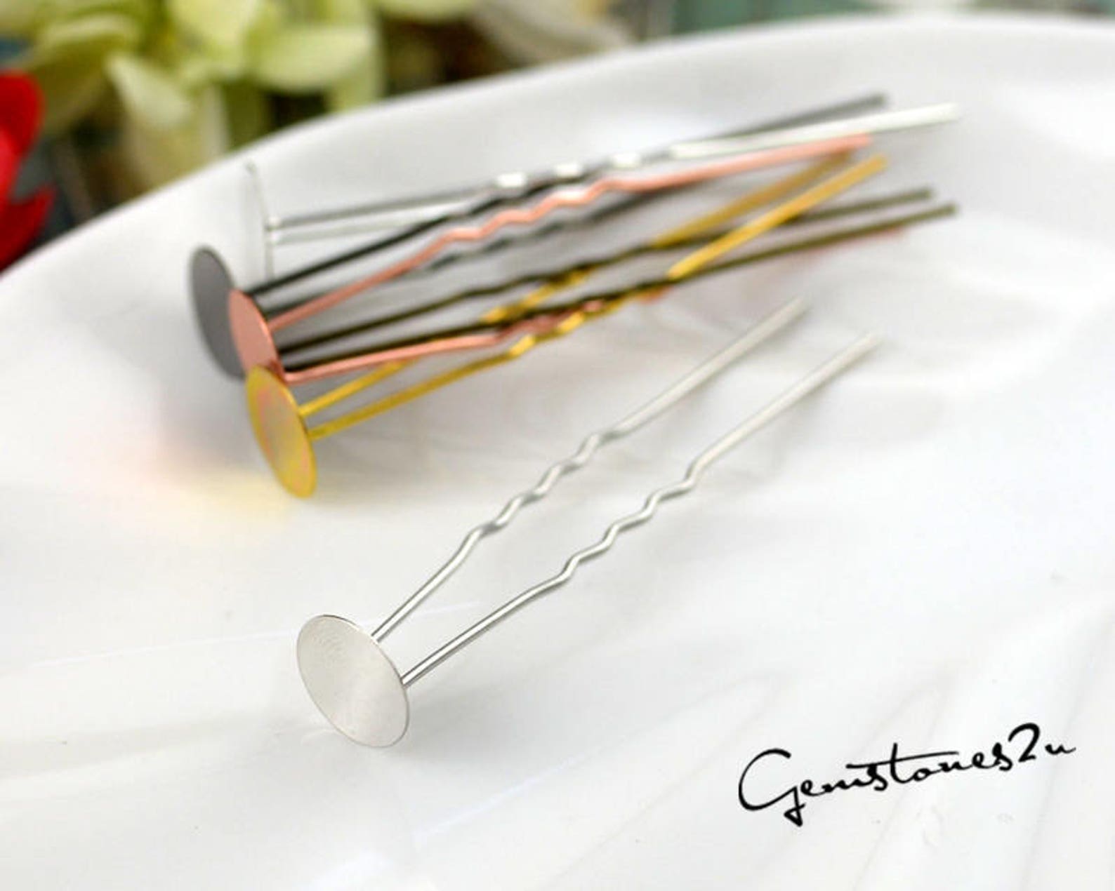 50pcs Brass Cameo Setting Hair Pins, Wedding Hair Pins, Prom Hair Pins ...
