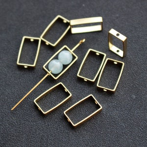 20pcs 8x14.5mm Raw Brass Rectangle Frame Brass Rectangle Link Spacer ...