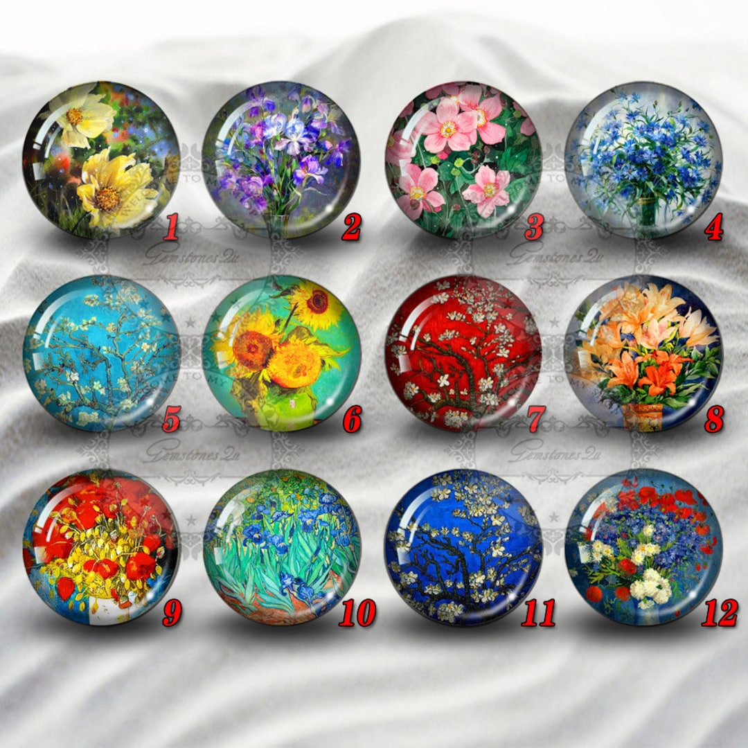 Flower Cabochons,glass Photo Cabochon,glass Cabochon,round Cabochons ...