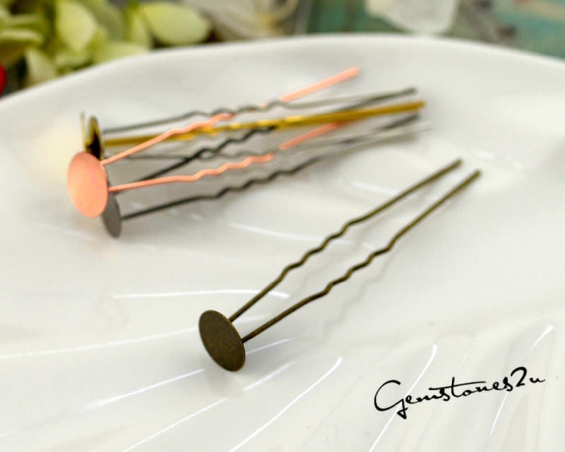 50pcs Brass Cameo Setting Hair Pins, Wedding Hair Pins, Prom Hair Pins ...