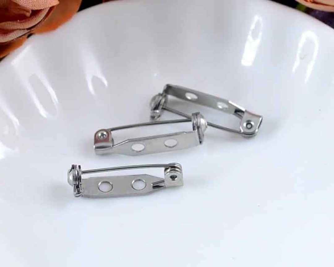 60pcs Stainless Steel Brooch Base Easy-lock Pin Back Brooch W/ 20mm ...