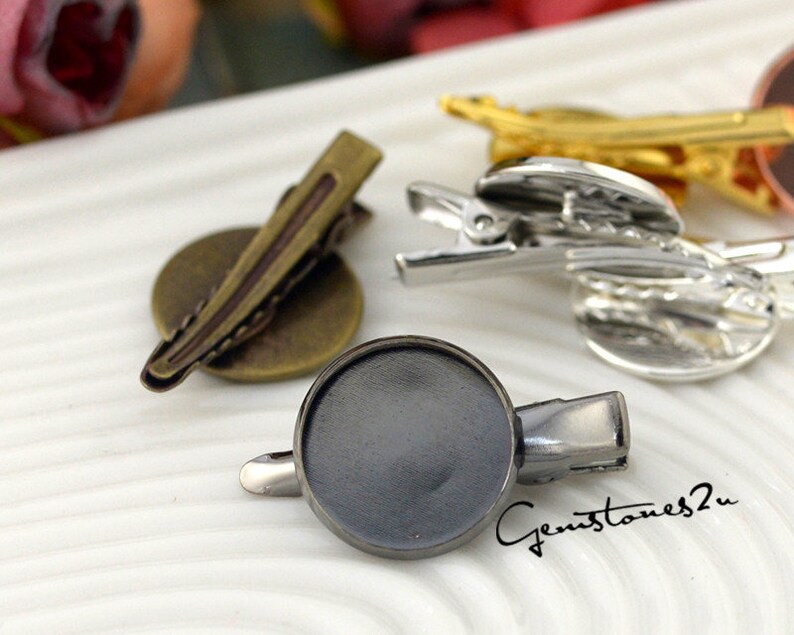 20pcs Brass Alligator Hair Clips W/ Brass 18mm Round Bezel | Etsy