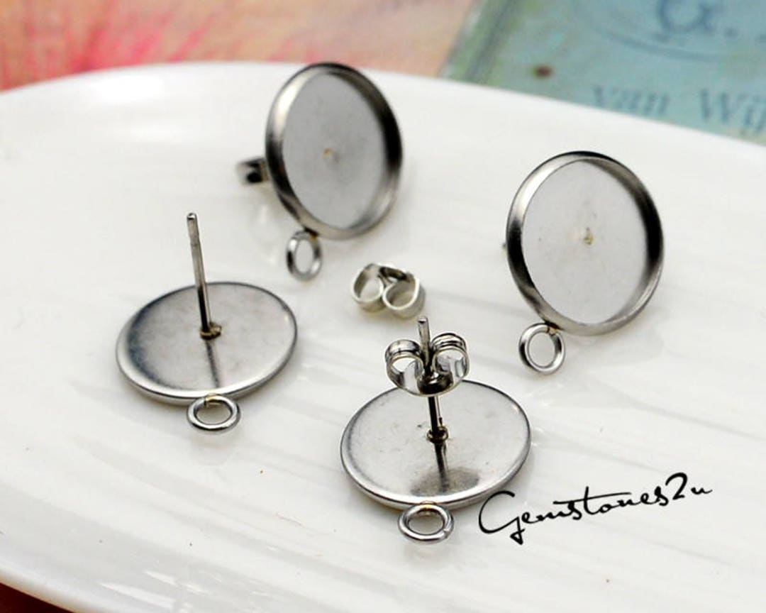20pcs 6mm-20mm Stainless Steel Bezel Earring Studs, Base With Loop ...
