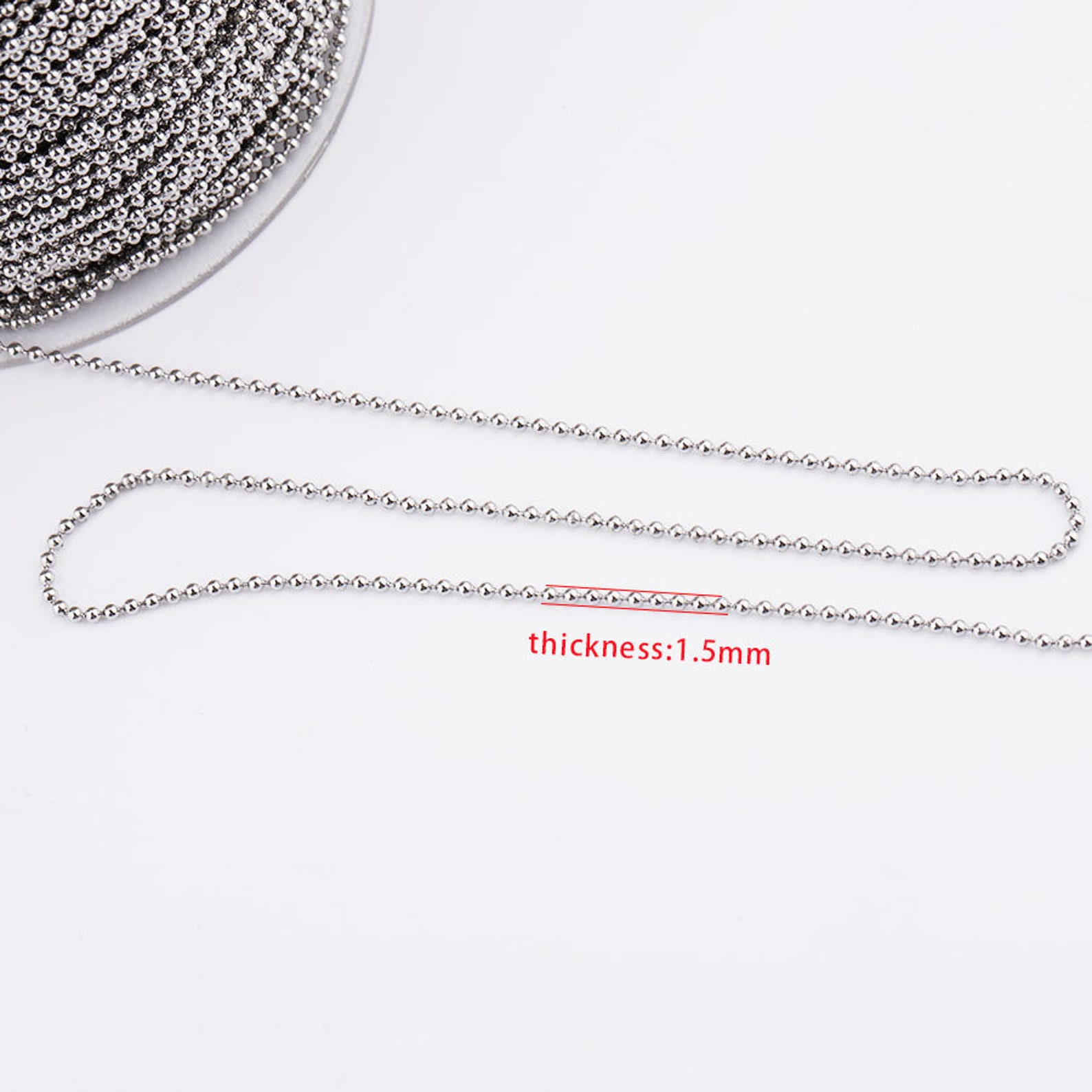 20m 1.5mm Stainless Steel Bead Chain - Bulk DIY Jewelry Making Charm ...