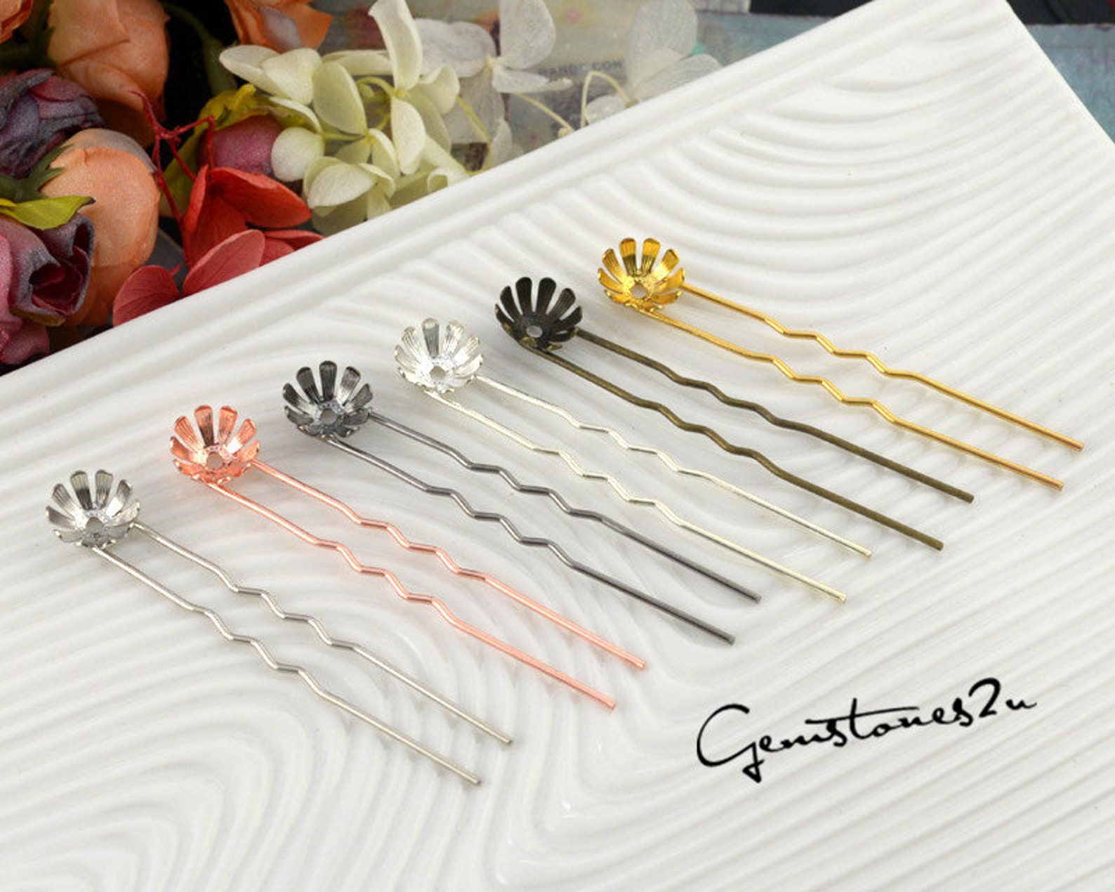 20pcs Brass Cameo Setting Hair Pins, Wedding Hair Pins, Prom Hair Pins ...