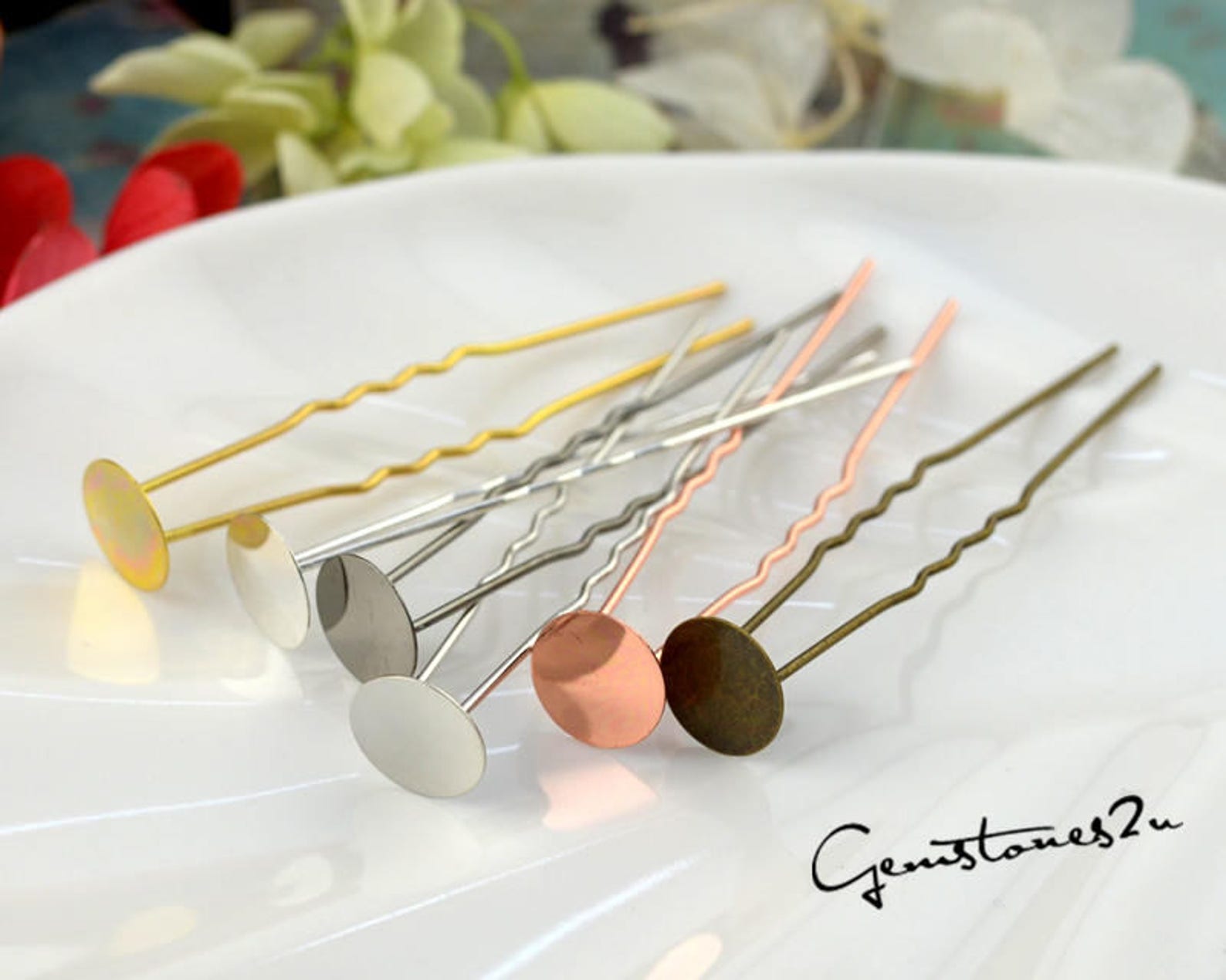 50pcs Brass Cameo Setting Hair Pins, Wedding Hair Pins, Prom Hair Pins ...