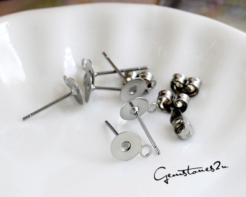 100pcs Earring Posts/ Ear Nut Backs, Surgical Stainless Steel Bezel ...