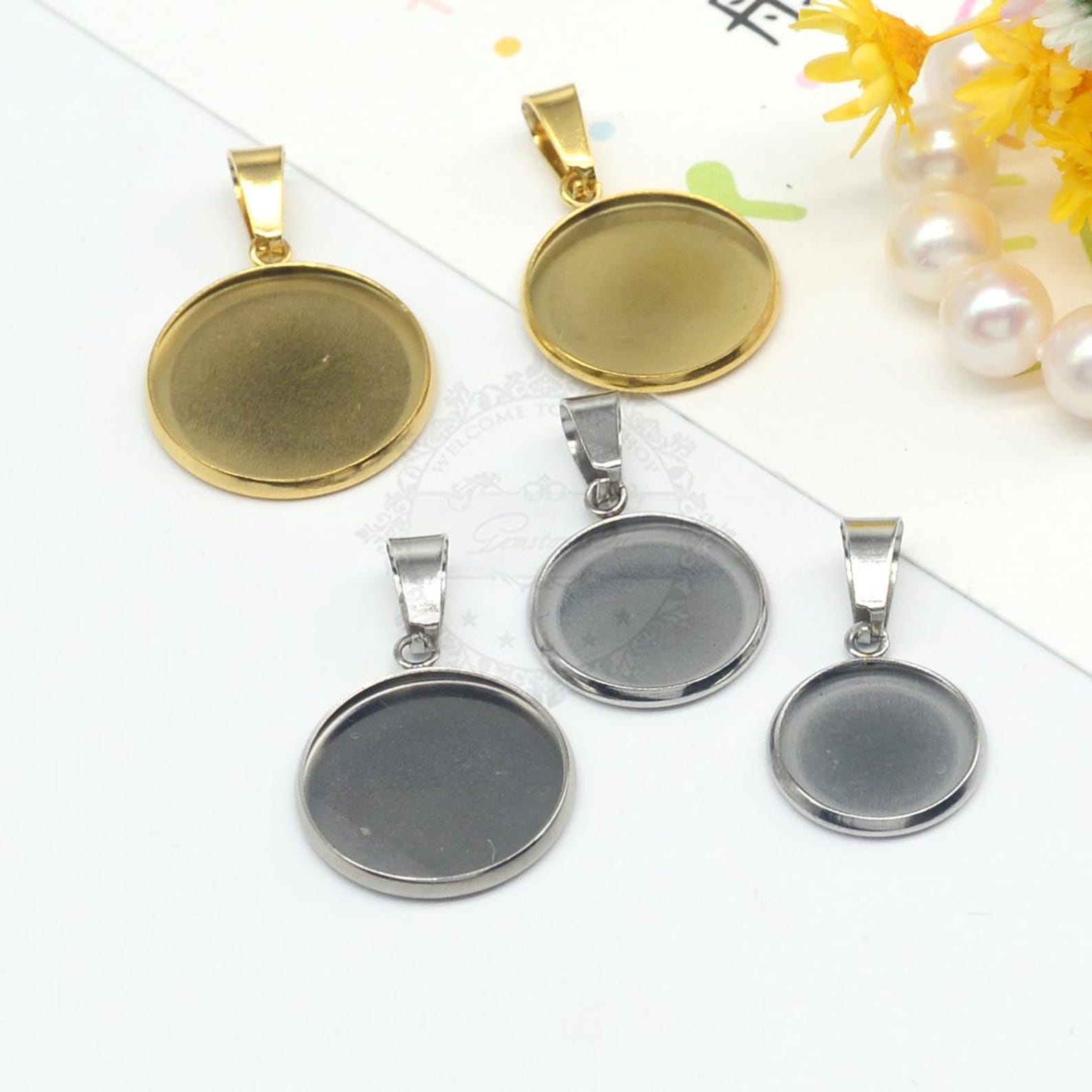 20pcs 6mm~30mm Stainless Steel Round Bezel Pendant, Bezel Pendant ...