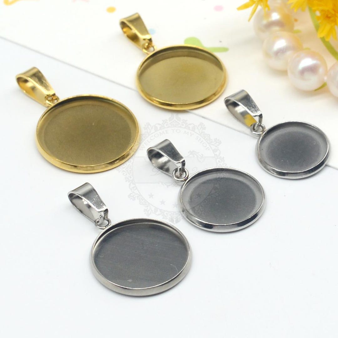 20pcs 6mm~30mm Stainless Steel Round Bezel Pendant, Bezel Pendant ...