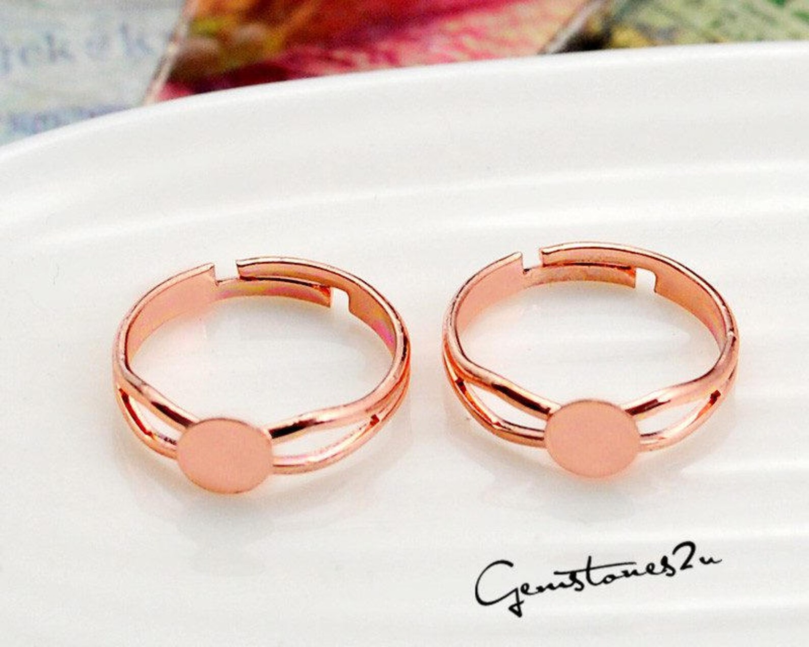 50pcs of Brass Ring Base With 6mm / 8mm / 10mm / 12mm Glue Pad Setting ...