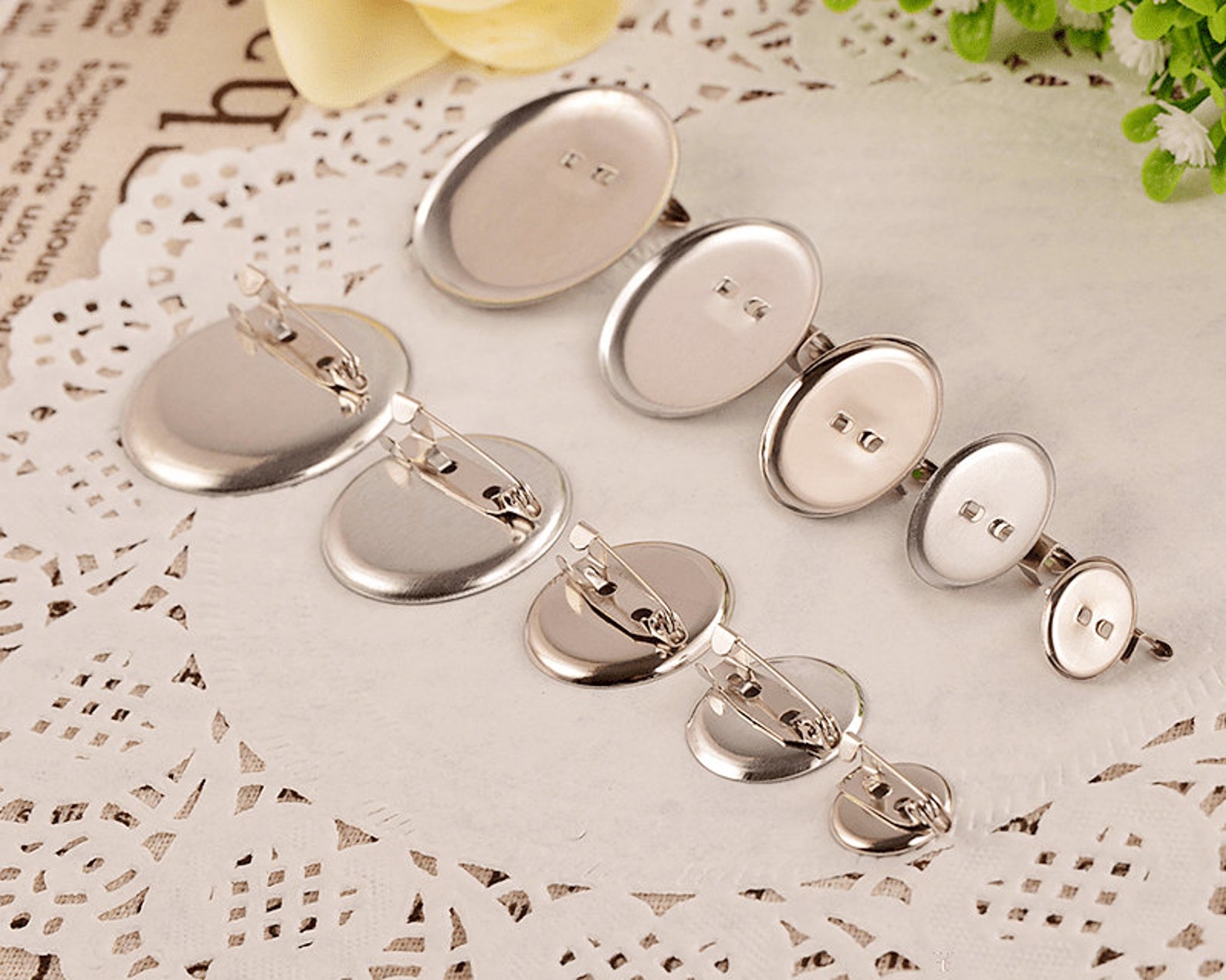 50pcs Silver Tone Metal Round Base Jewelry Brooch Pins Cameo - Etsy