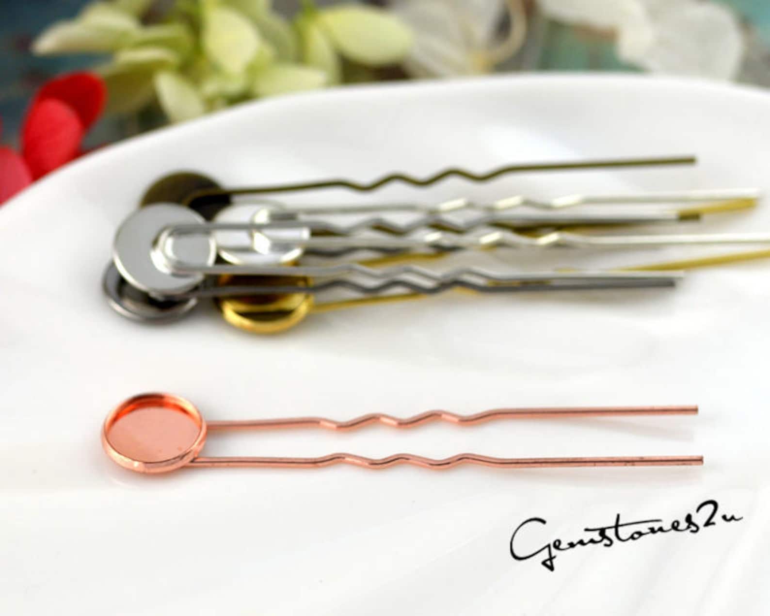 20pcs Brass Cameo Setting Hair Pins, Wedding Hair Pins, Prom Hair Pins ...