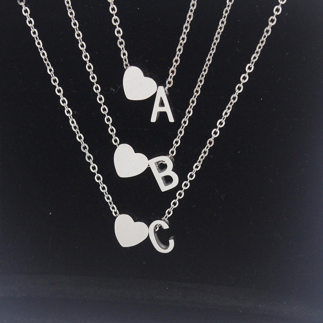 2pcs 45cm Polished Stainless Steel Heart Alphabet Pendant Personalized ...