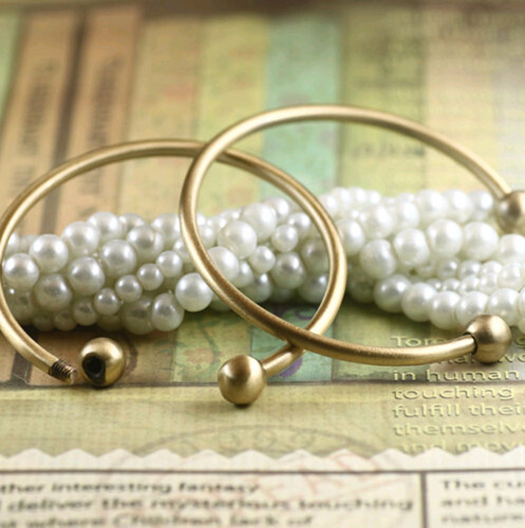 3pcs Simple Bangle, Brass Bronze Adjustable Cuff Bangle W/ Screwed Ball ...
