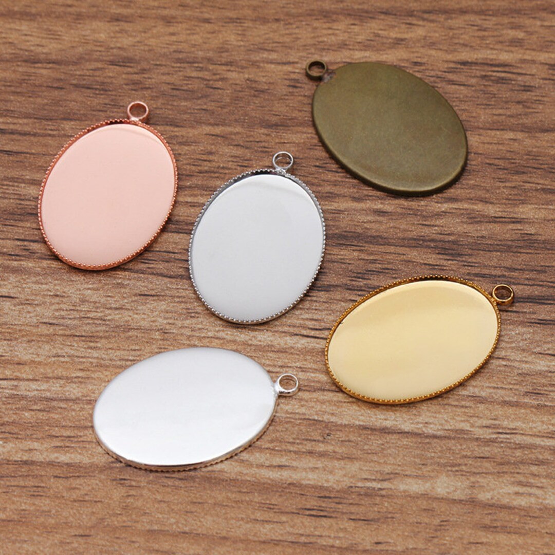 50pcs Oval Bezel Setting, Oval Bezel Cups With One Connector, Pendant ...
