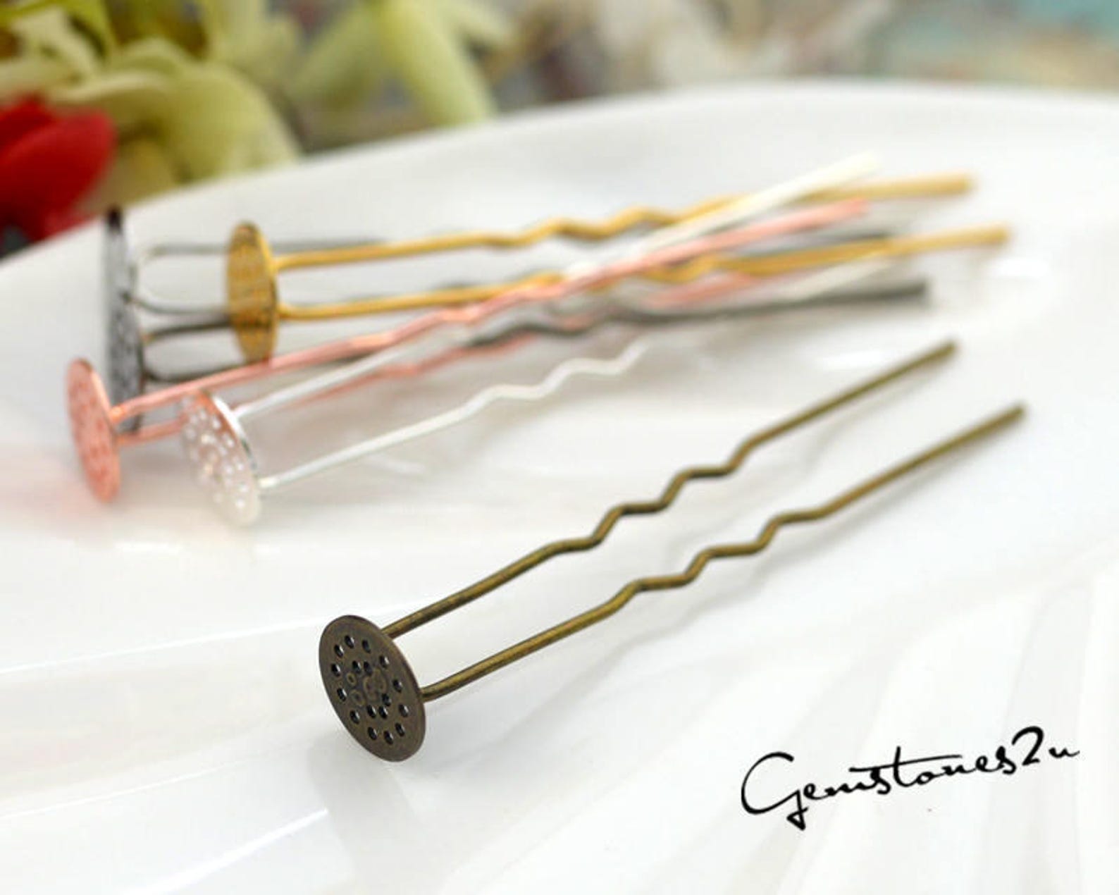 20pcs Brass Cameo Setting Hair Pins, Wedding Hair Pins, Prom Hair Pins ...