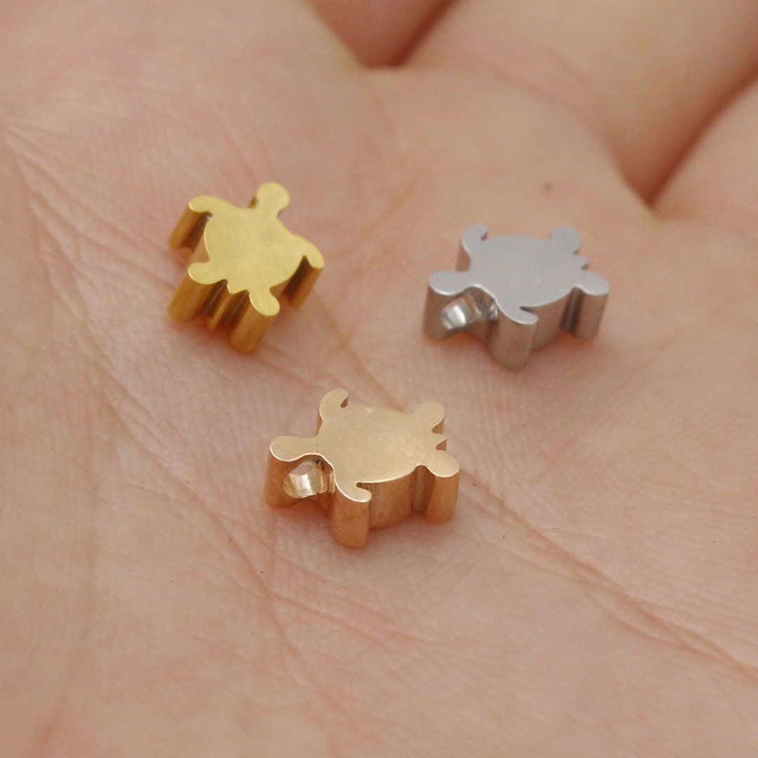 10pcs 7x8mm Highly Mirror Polished Turtle Small Hole Beads Manual Loose ...