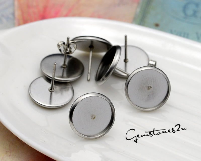 Earrings 20pcs Surgical Stainless Steel Bezel Earring Studs Bezel ...