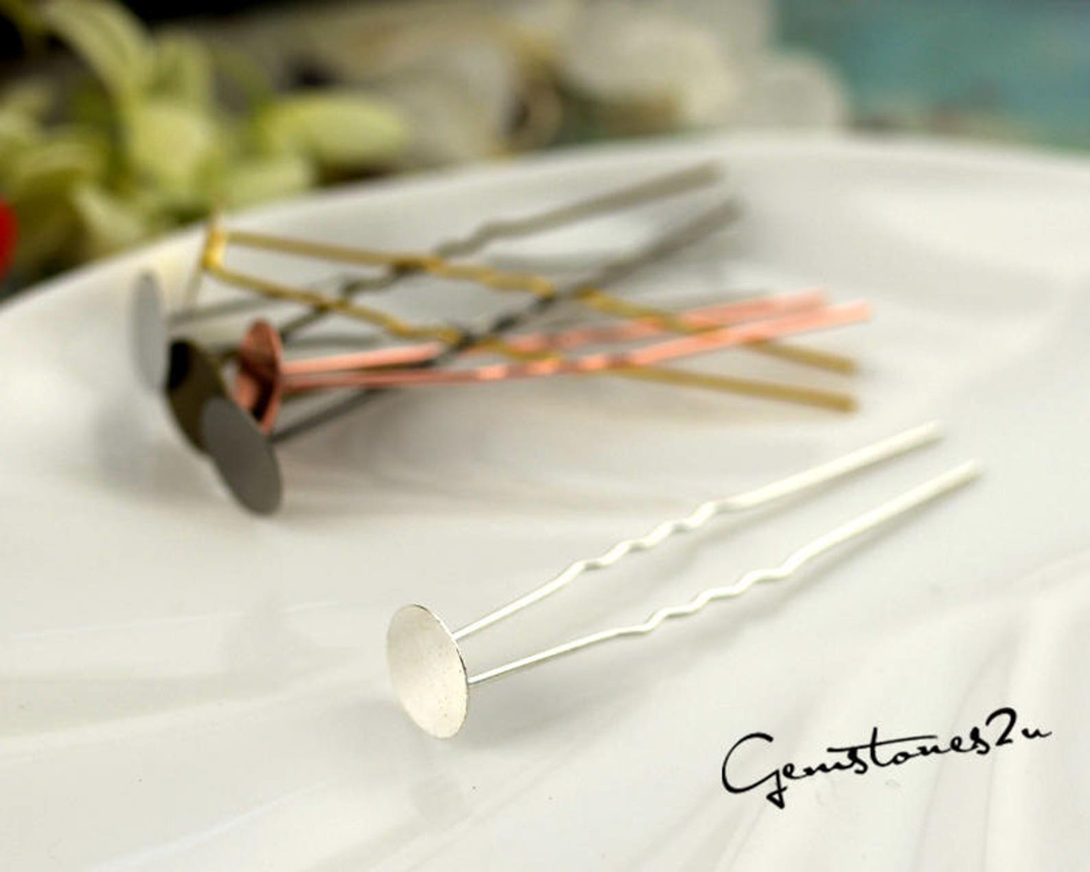 50pcs Brass Cameo Setting Hair Pins, Wedding Hair Pins, Prom Hair Pins ...