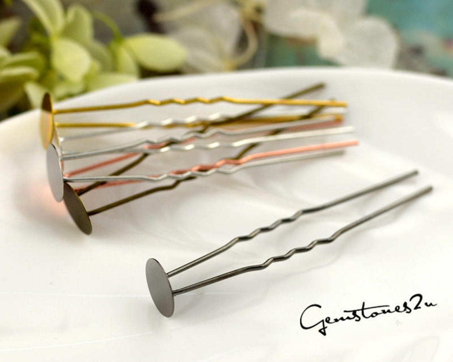 50pcs Brass Cameo Setting Hair Pins, Wedding Hair Pins, Prom Hair Pins ...