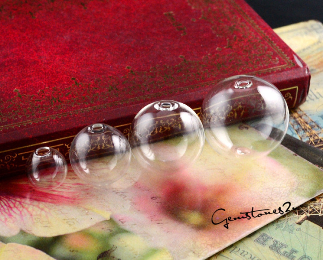 4pcs Sphere Little Clear Glass Bottles, Hollow Glass, Necklace Pendant ...