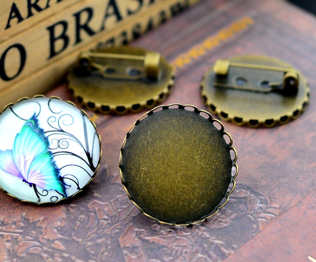 Lace Brooch Base 5pcs 25mm Antique Bronze Brooch Cameo Base Setting - Etsy