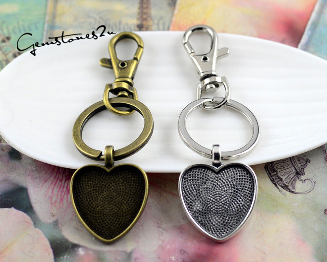 10 Sets Photo Keychains DIY Kit - Blank Heart 1 Inch (25mm) Bezel ...