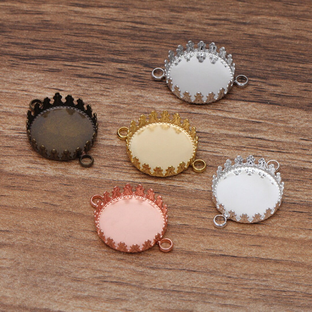50pcs 15mm Bezel Setting, Round Bezel Cups With Two Connector, Pendant ...