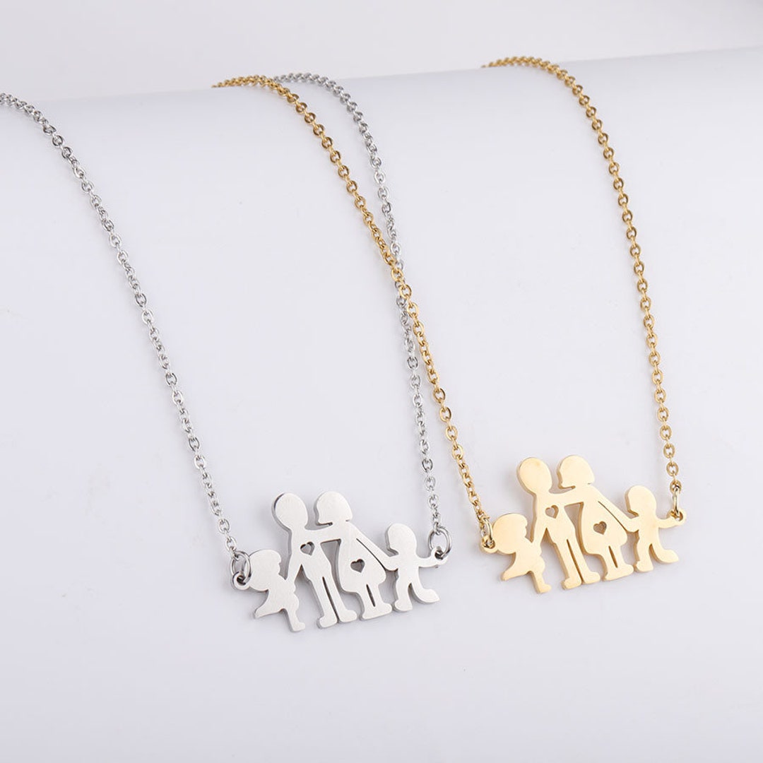 5pcs 45cm Polished Stainless Steel Family Members Pendant Necklace, Mom ...