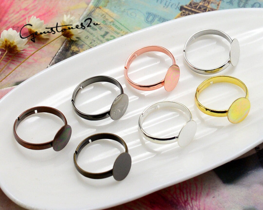 20pcs of Brass Ring Base With 6mm / 8mm / 10mm Glue Pad Setting, Brass ...