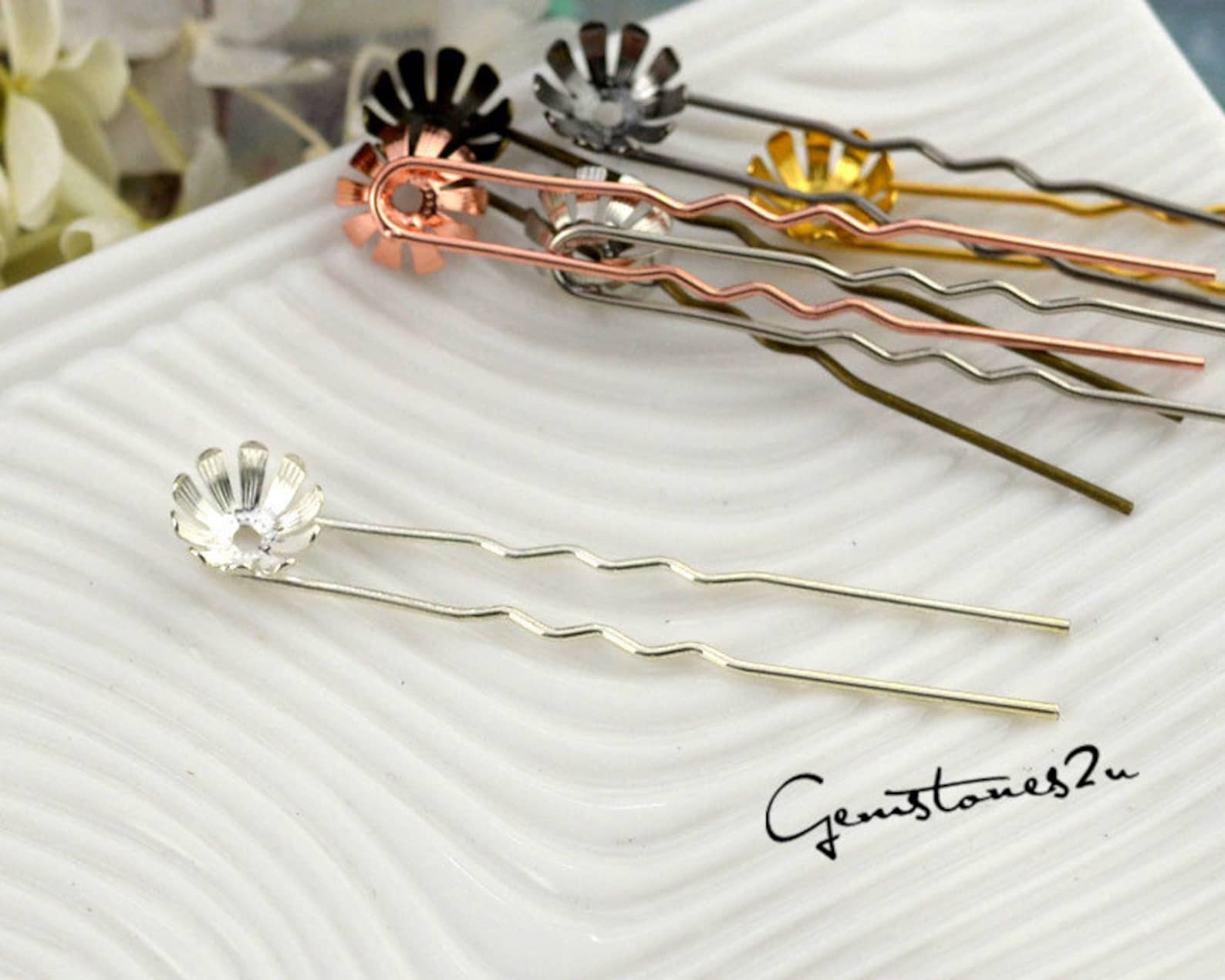 20pcs Brass Cameo Setting Hair Pins, Wedding Hair Pins, Prom Hair Pins ...