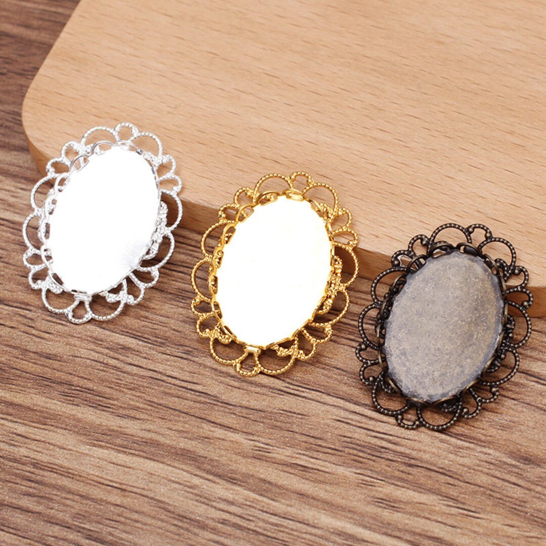 20pcs 18x25mm Bezel Setting, Oval Bezel Cups With Two Connector ...