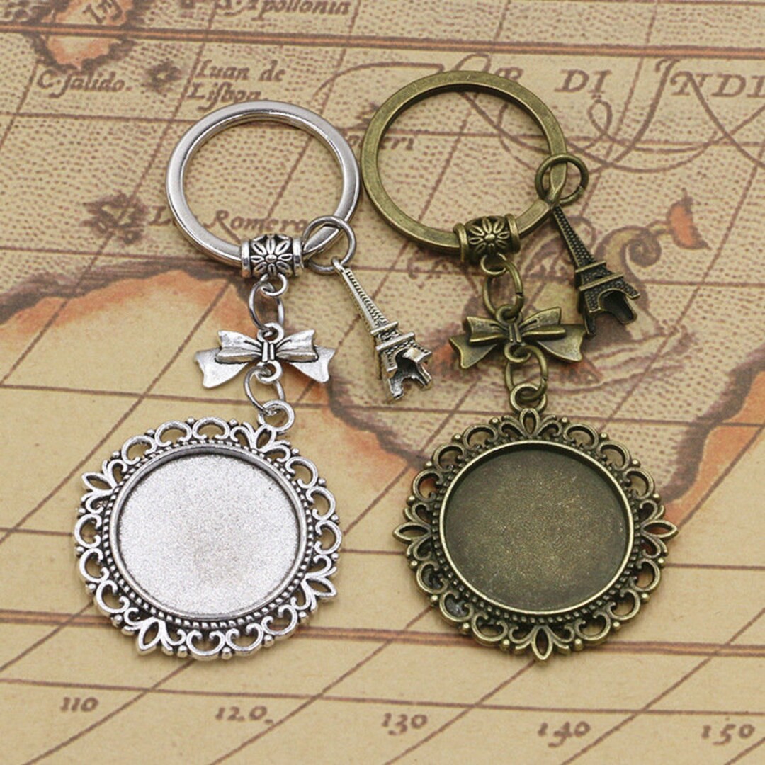 10 Sets Photo Keychains DIY Kit - Blank Round 1 Inch (25mm) Bezel ...