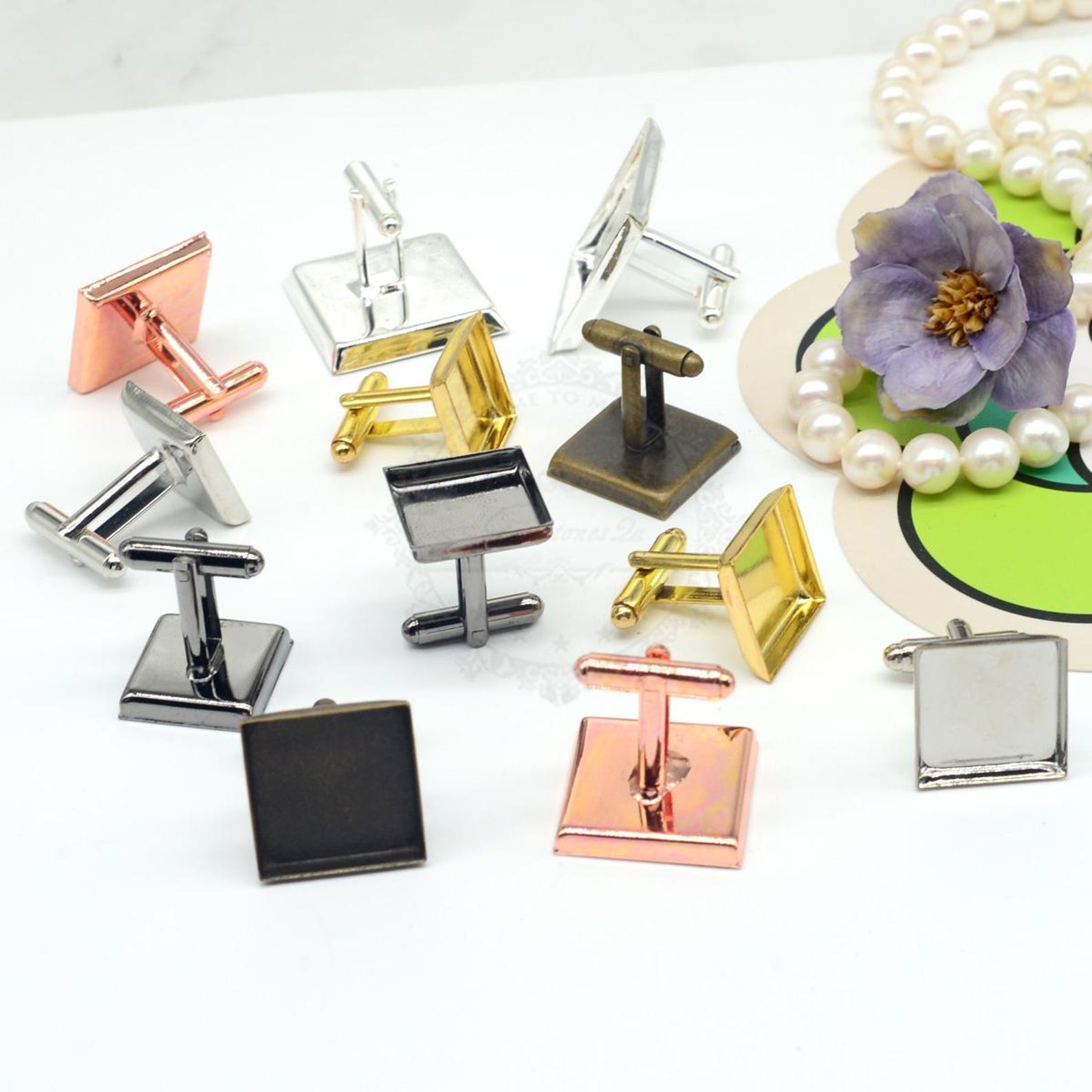 20pcs Cufflinks, Blank Cufflink Tray, French Style Cufflinks With 16mm ...