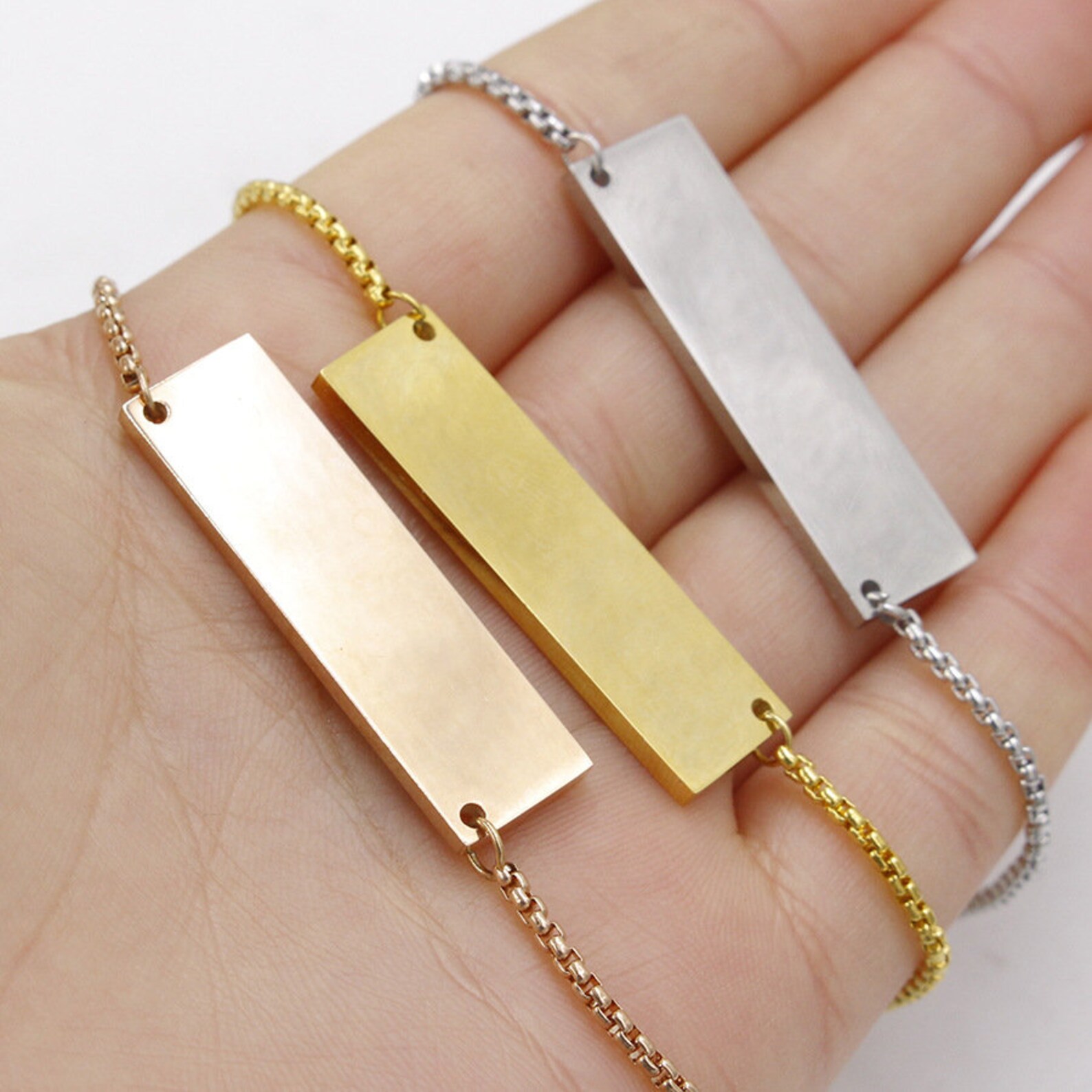 2pcs Polished Stainless Steel Rectangle Bar Bracelet - Etsy