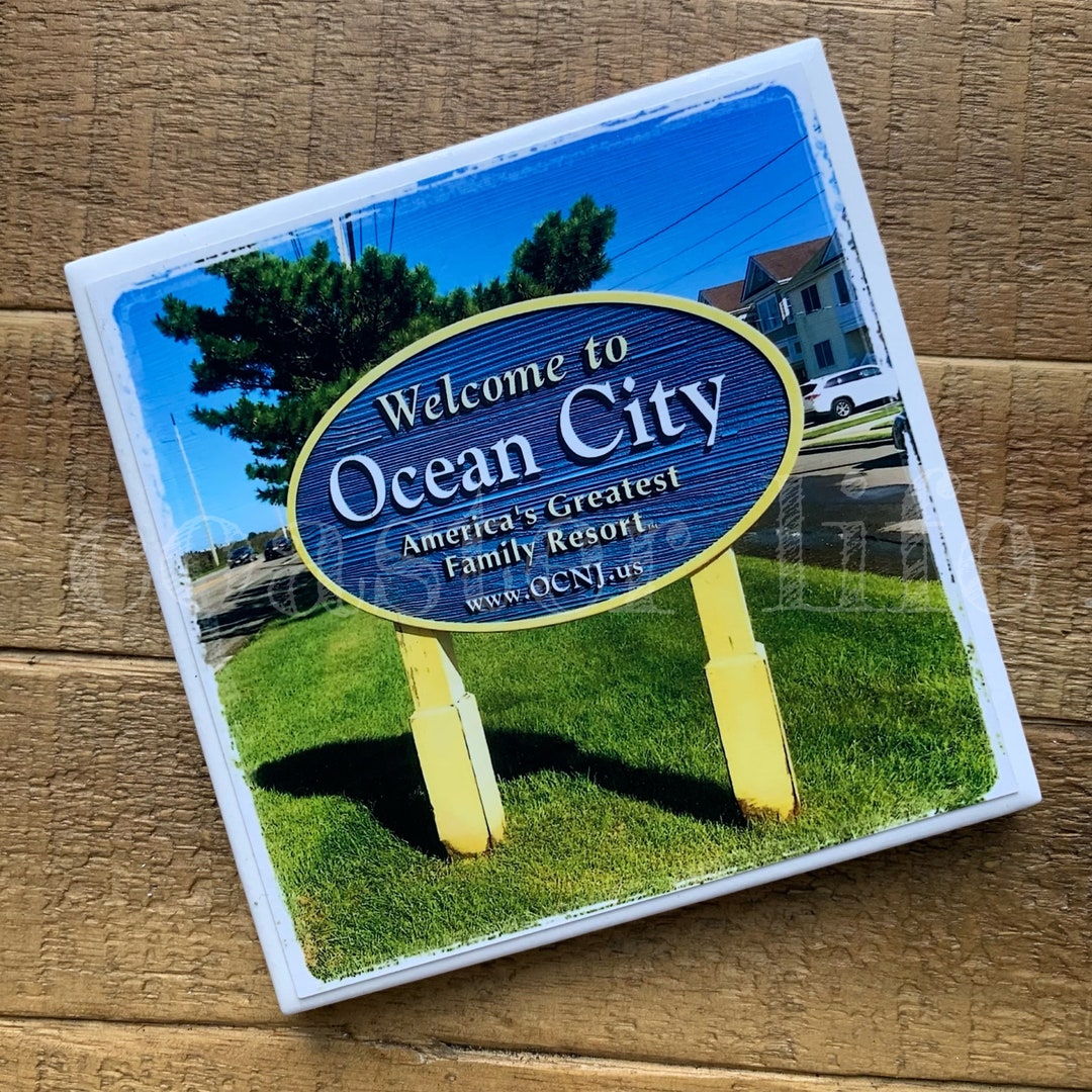 Ocean City: Ocean City Welcome Sign Tile Coasters - Etsy