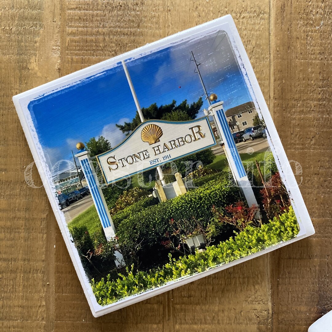 Stone Harbor: Welcome Sign Tile Coaster - Etsy
