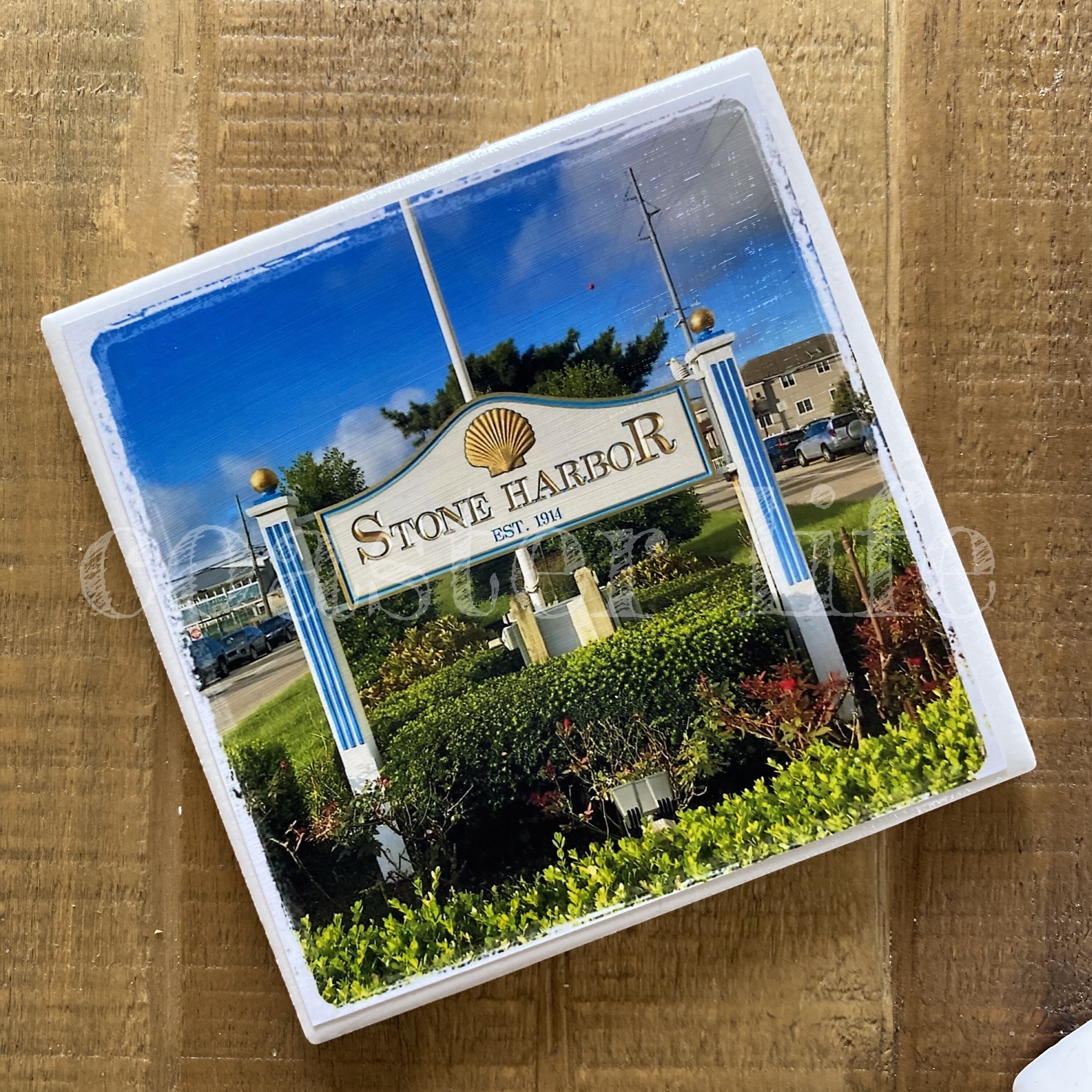 Stone Harbor: Welcome Sign Tile Coaster - Etsy