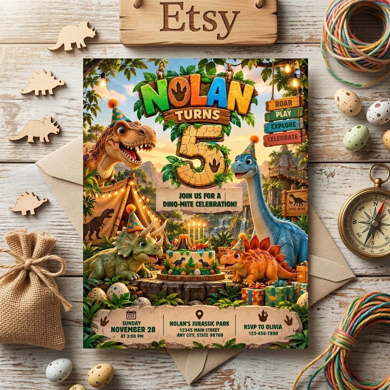 Dinosaur Birthday Invitation, Jurassic Jungle Dino Party Template ...