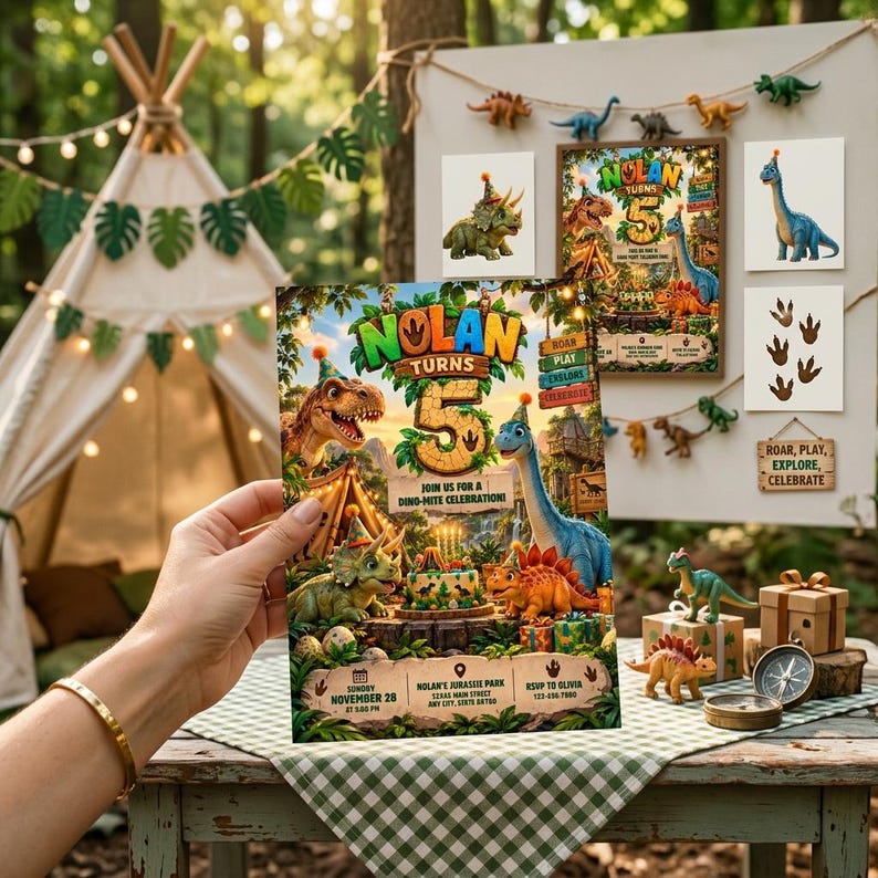 Dinosaur Birthday Invitation, Jurassic Jungle Dino Party Template ...