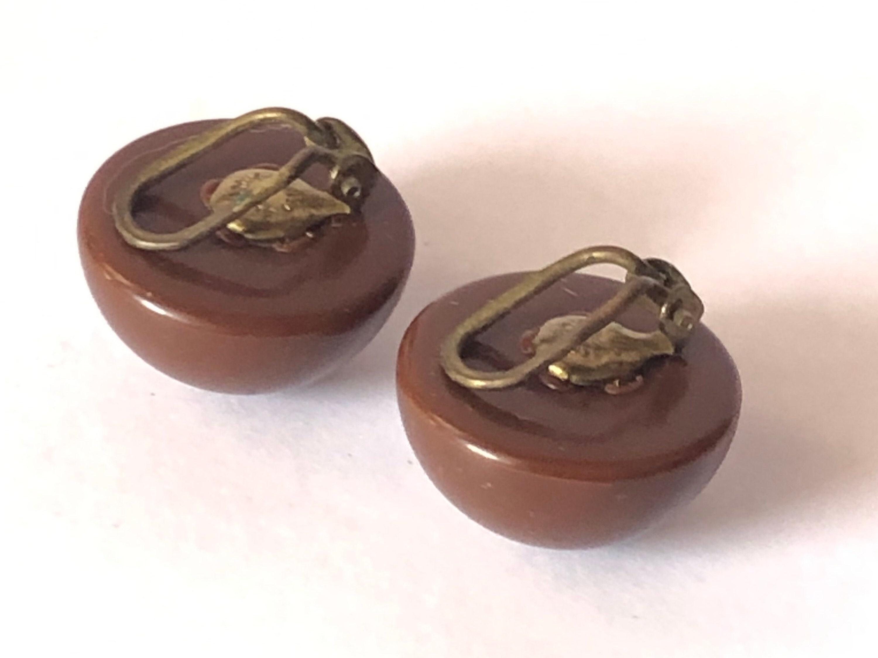 Vintage 1950s Brown Dome Earrings 1950s Brown Earrings 50s West German ...
