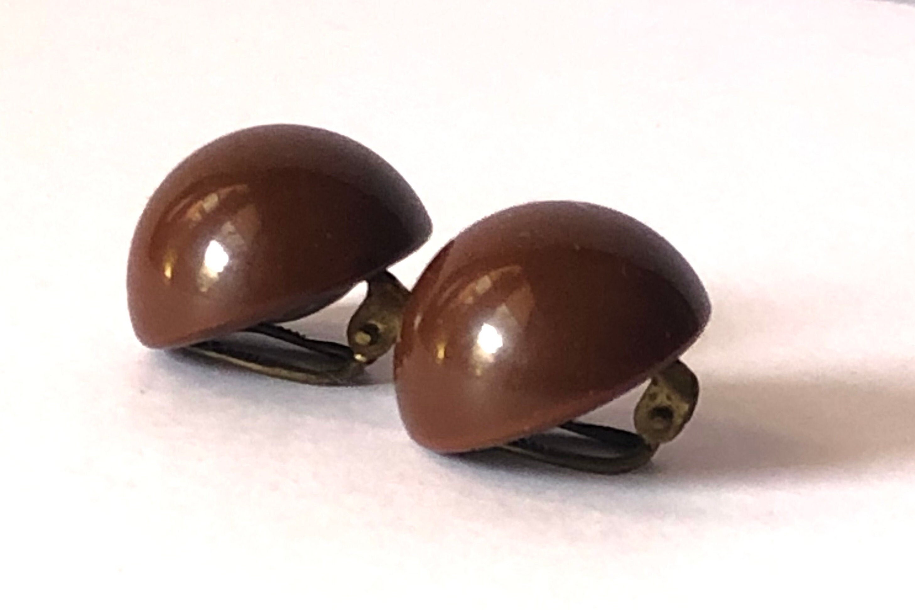 Vintage 1950s Brown Dome Earrings 1950s Brown Earrings 50s West German ...