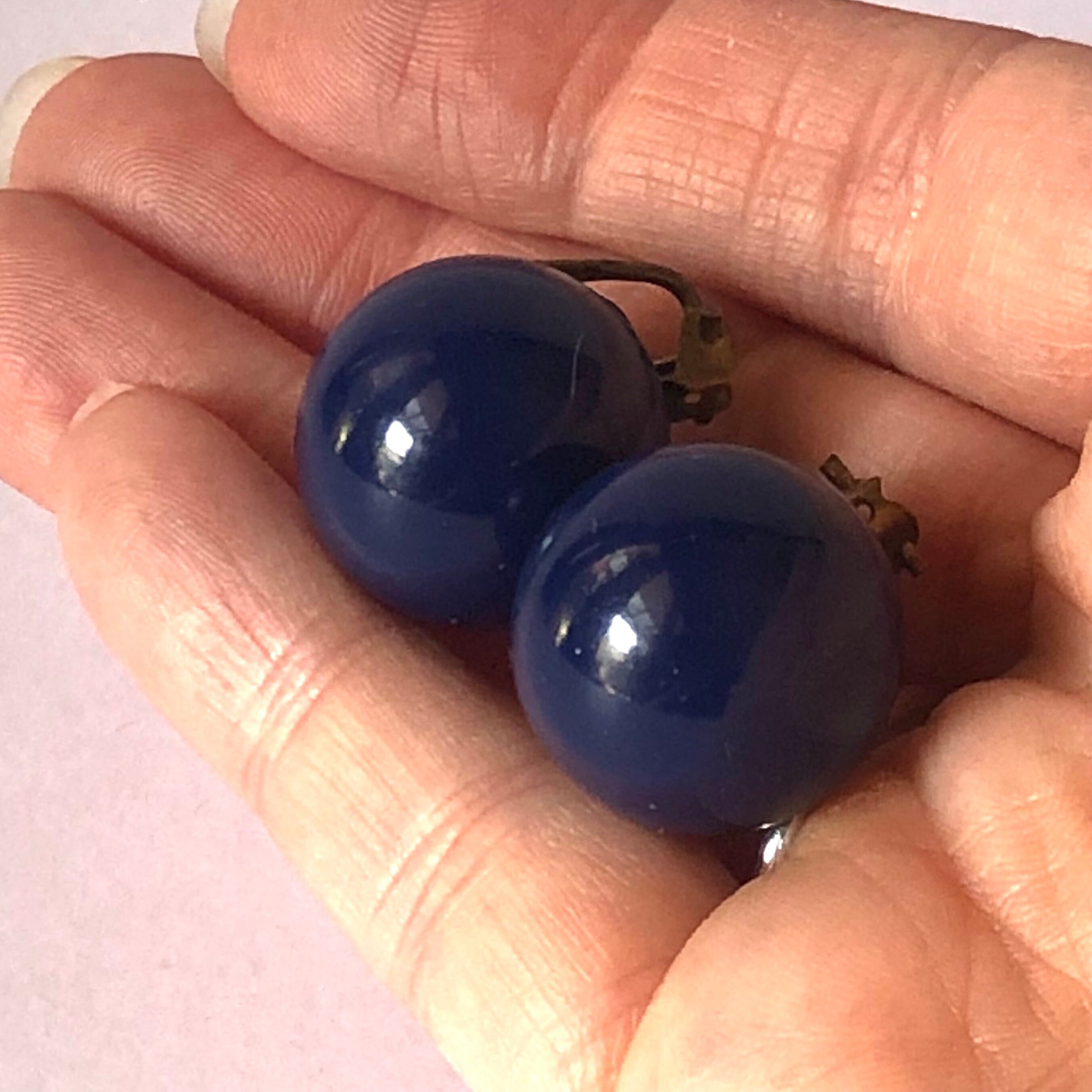 Vintage 1950s Blue Sphere Plastic Earrings 1950s Blue Earrings 50s West ...