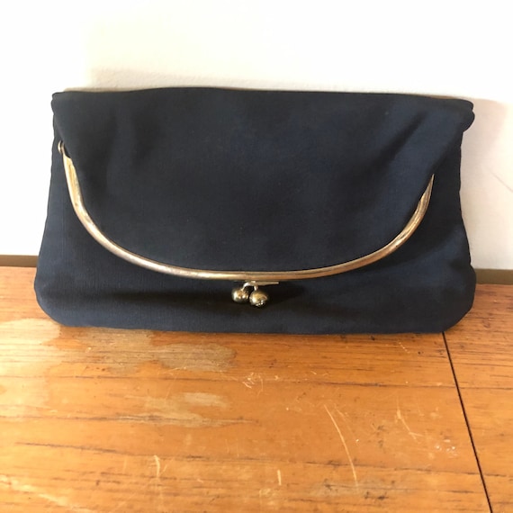 Vintage Late 1940s Black Rayon Evening Clutch Bag | 1… - Gem