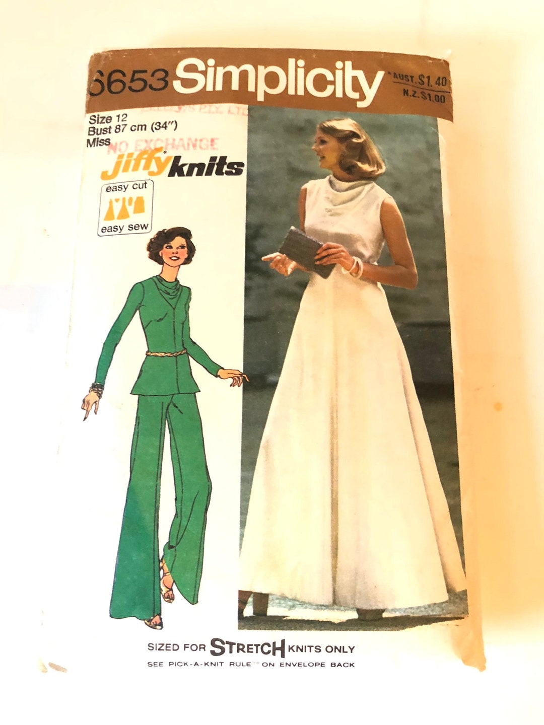 Vintage 1975 Simplicity 6653 Dress or Pants Pattern Bust 34 1970s ...