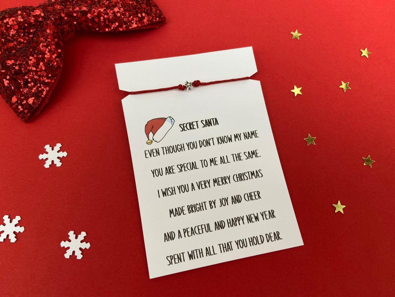 Secret Santa Poem Christmas Friendship Tiny Silver Star Charm Bracelet ...