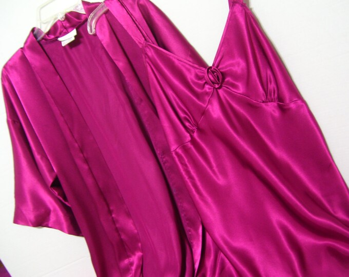 Berry Red Liquid Satin Peignoir Set Short Robe and Nightgown - Etsy
