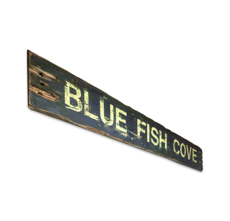 Reclaimed Beach Sign. Marine Distressed Blue Fish Cove Sign - Large - Etsy