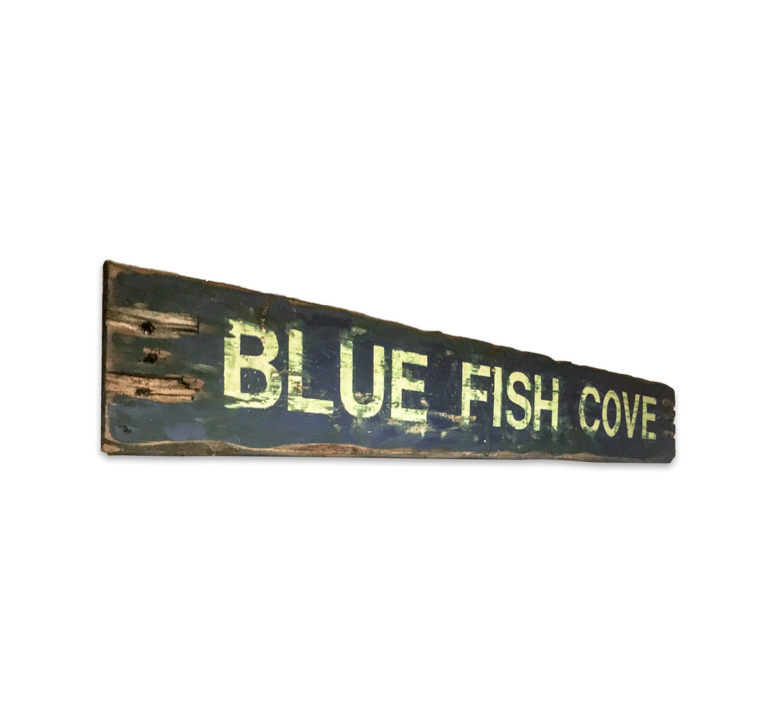 Reclaimed Beach Sign. Marine distressed Blue Fish Cove Sign | Etsy